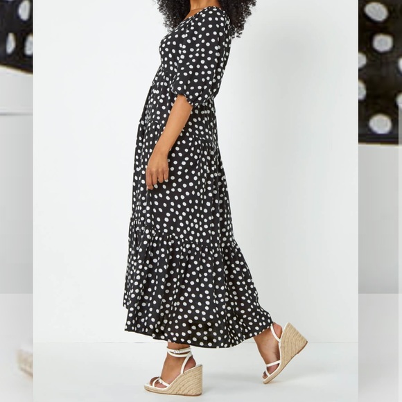 F&F | Dresses | Ff Polka Dots Boho Tiered Midi Dress Size 8 Nwt | Poshmark